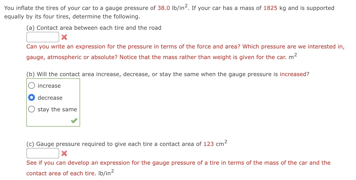 Solved You inflate the tires of your car to a gauge pressure | Chegg.com