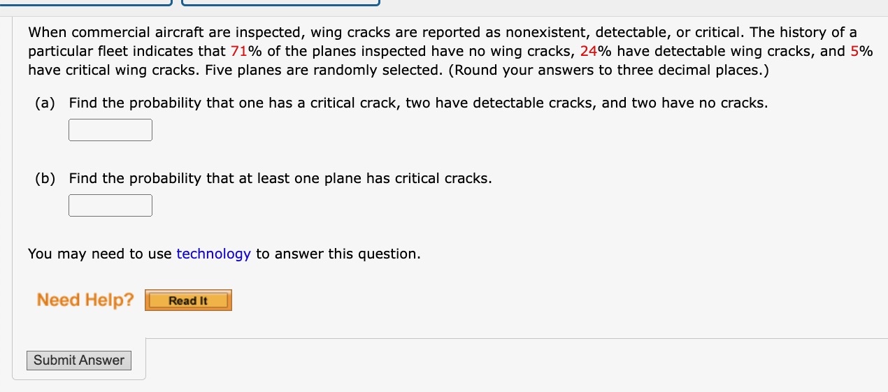 Solved When commercial aircraft are inspected, wing cracks | Chegg.com