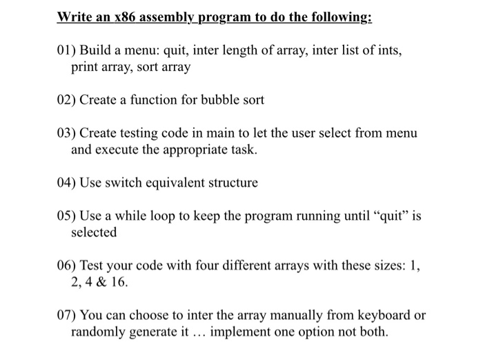 Solved Write an x86 assembly program to do the following: | Chegg.com