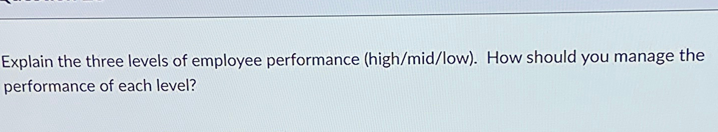 Solved Explain the three levels of employee performance | Chegg.com