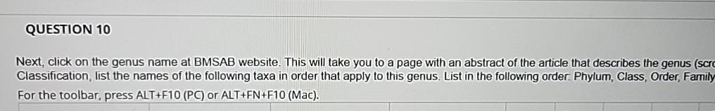 Solved QUESTION 10Next, click on the genus name at BMSAB | Chegg.com