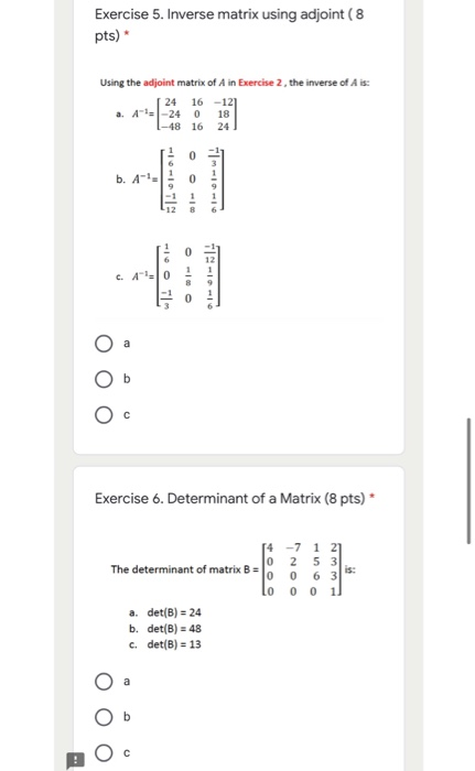Solved Exercise 5. Inverse matrix using adjoint (8 pts) * | Chegg.com