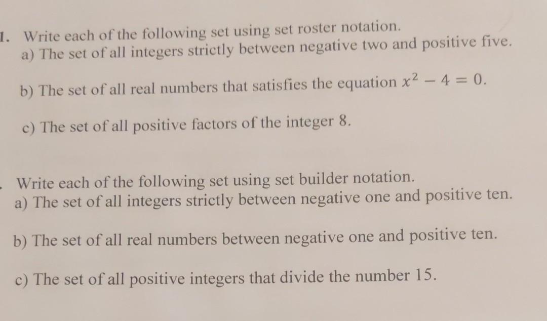 Solved 1. Write each of the following set using set roster | Chegg.com