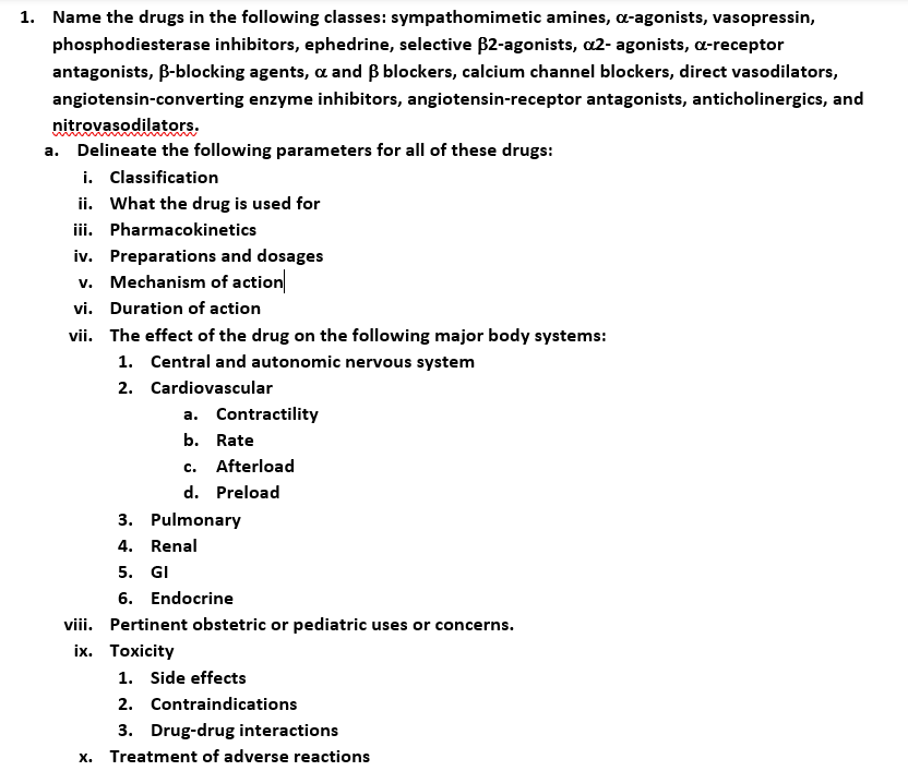 Solved 1. ﻿Name the drugs in the following classes: | Chegg.com