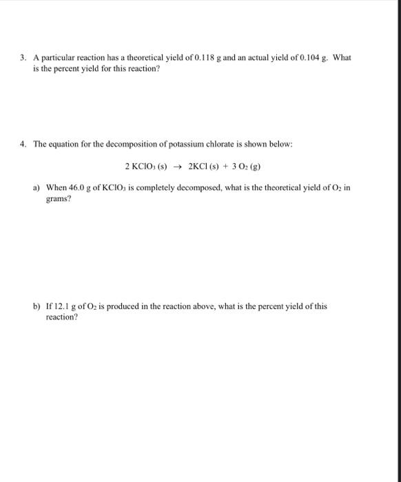 Solved Chemistry 51 Name: LIMITING REACTANT & PERCENT YIELD | Chegg.com