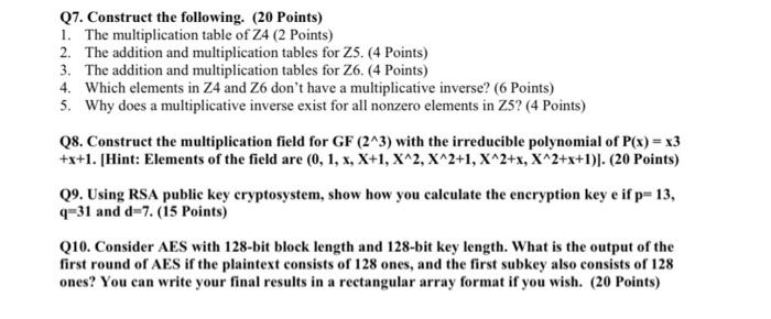 Q7. Construct the following. (20 Points) 1. The | Chegg.com