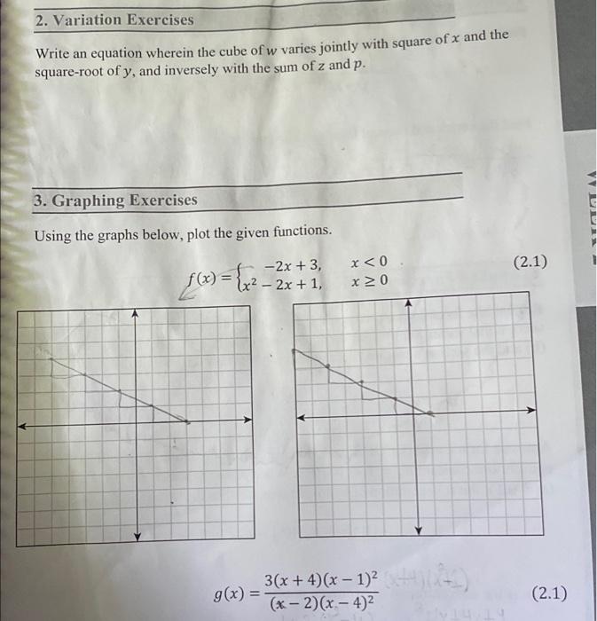 Solved 2. Variation Exercises Write an equation wherein the | Chegg.com