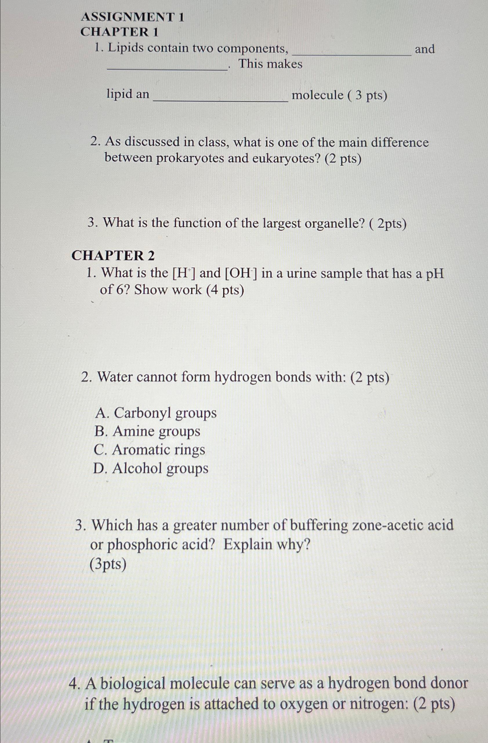 Solved ASSIGNMENT 1CHAPTER 1Lipids contain two | Chegg.com