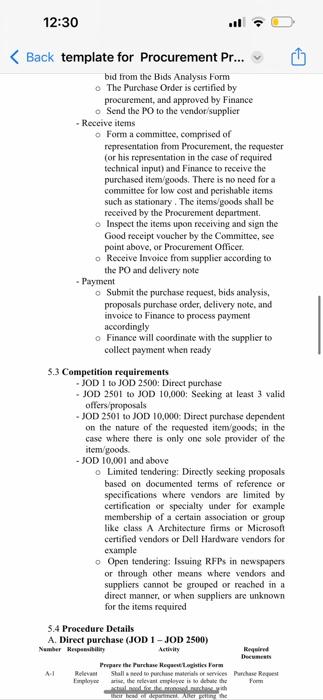 Solved • Create a full chart procedure for procurement | Chegg.com