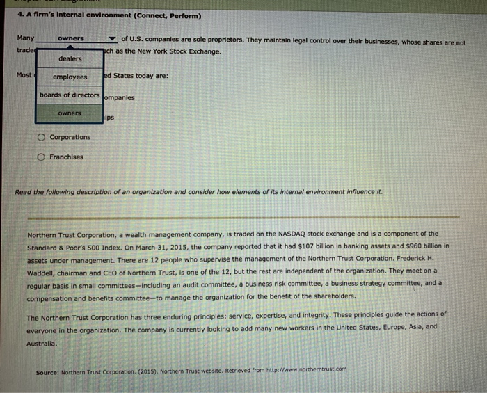 Solved 4. A firm's Internal environment (Connect, Perform) | Chegg.com