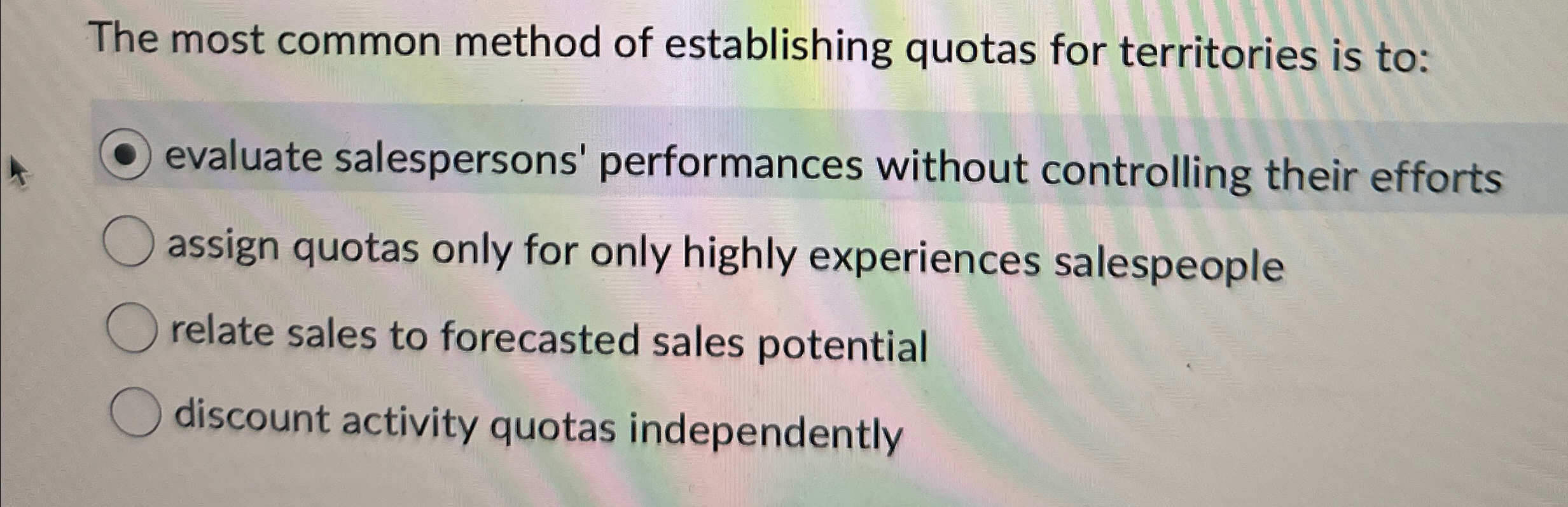 Solved The most common method of establishing quotas for | Chegg.com