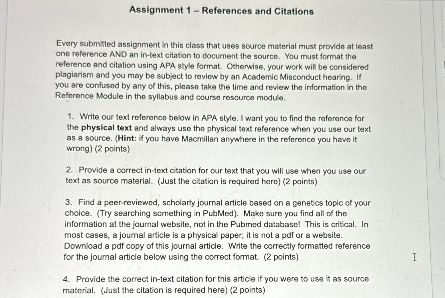 Solved Assignment 1 - ﻿References and CitationsEvery | Chegg.com
