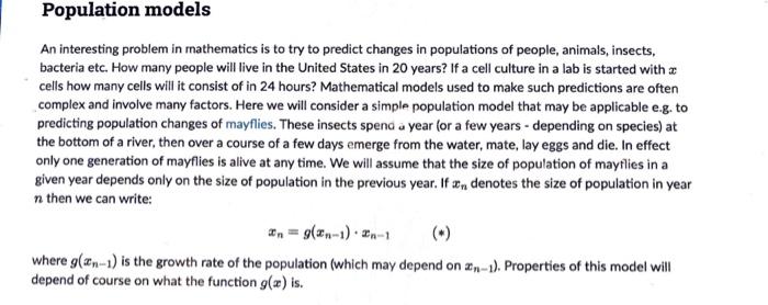 Solved Population models An interesting problem in | Chegg.com