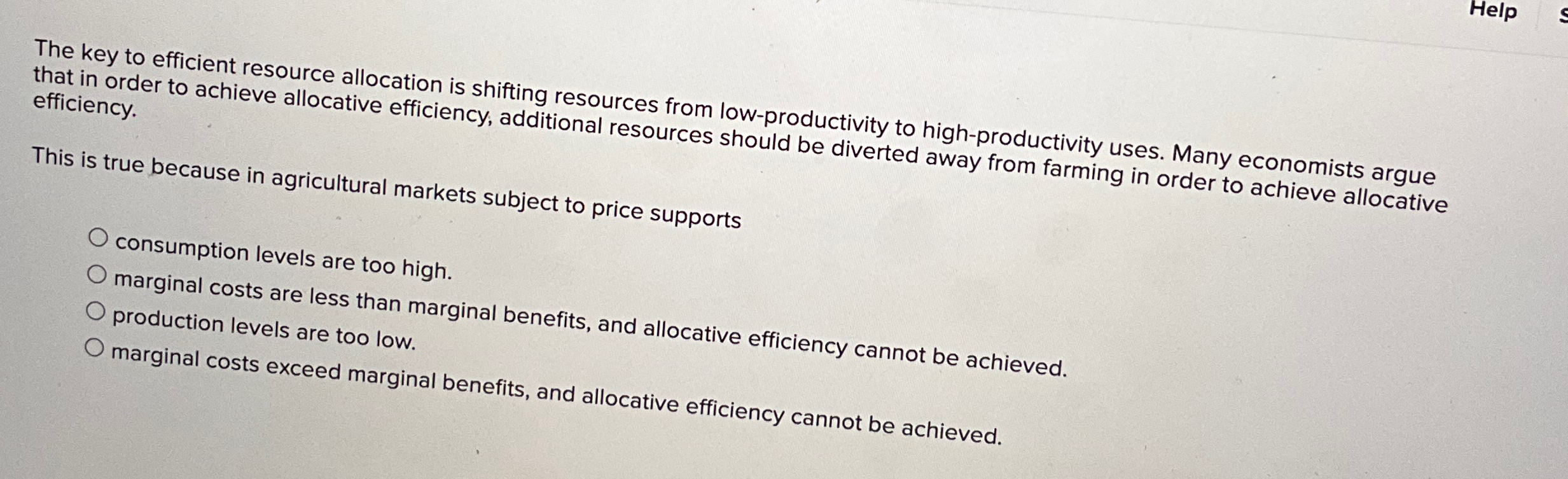 Solved The key to efficient resource allocation is shifting | Chegg.com