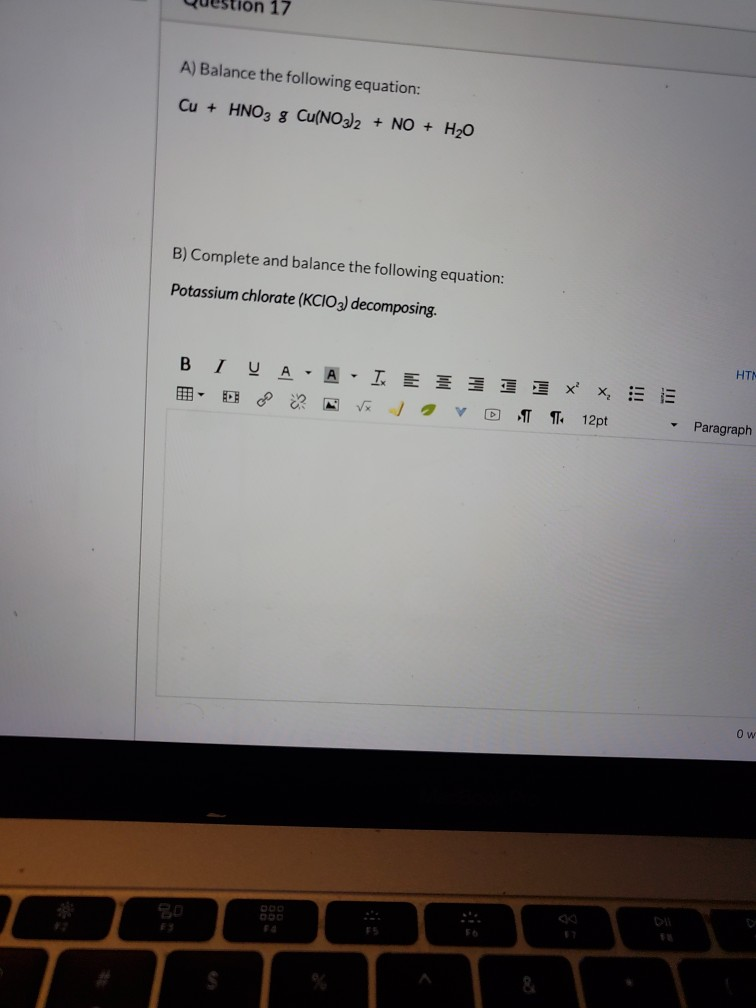 Solved 17 A) Balance the following equation: Cu + HNO3 g | Chegg.com