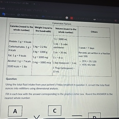 Conversion Factors\table[[\table[[Calories (round to | Chegg.com