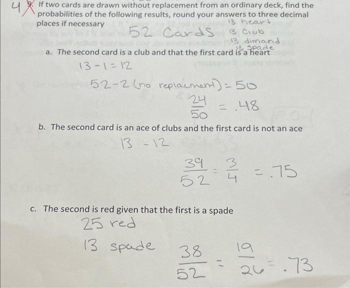 Solved 9. If two cards are drawn without replacement from an | Chegg.com