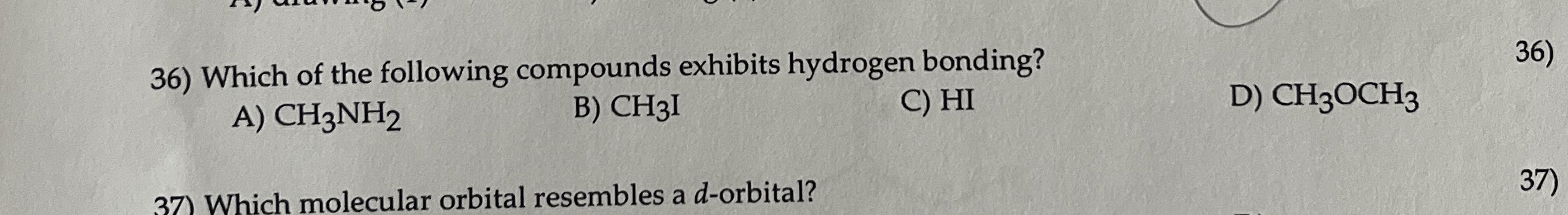 Solved Which of the following compounds exhibits hydrogen | Chegg.com