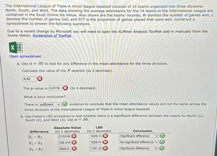 Solved e International League of Triple-A minor league | Chegg.com