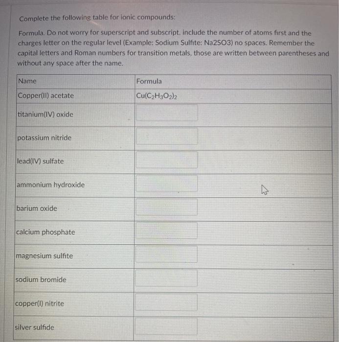Solved Notice: Use Roman numbers for transition metals, | Chegg.com