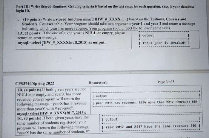 Solved Part III: Write Stored Routines. Grading criteria is | Chegg.com