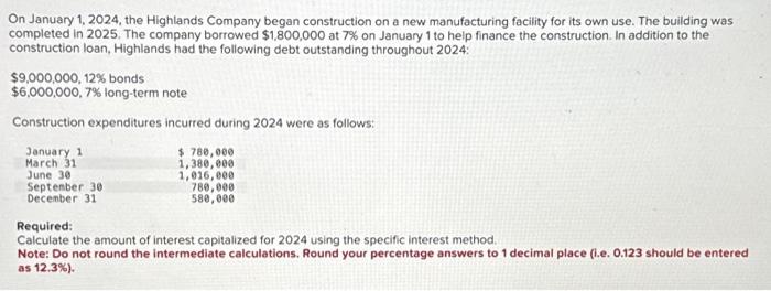 Solved On January 1, 2024, the Highlands Company began | Chegg.com