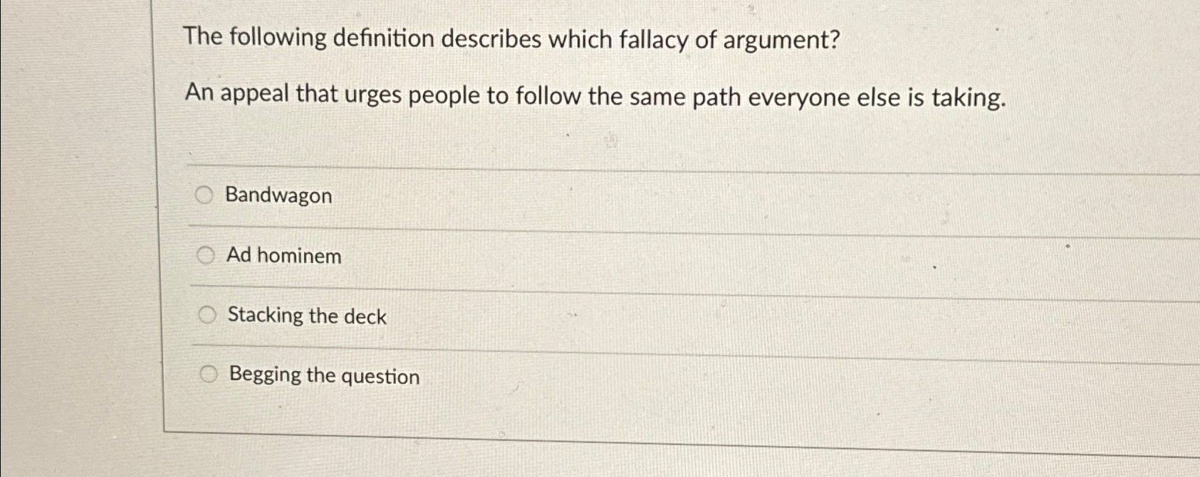 Solved The following definition describes which fallacy of | Chegg.com