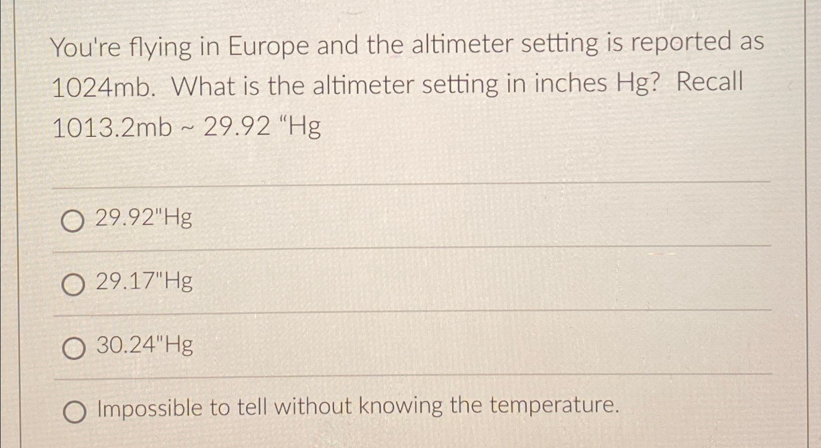 Solved You're flying in Europe and the altimeter setting is | Chegg.com