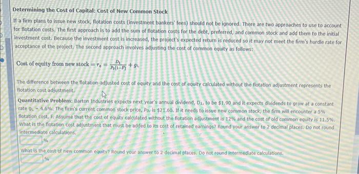 Solved Determining the Cost of Capital: Cost of New Common | Chegg.com