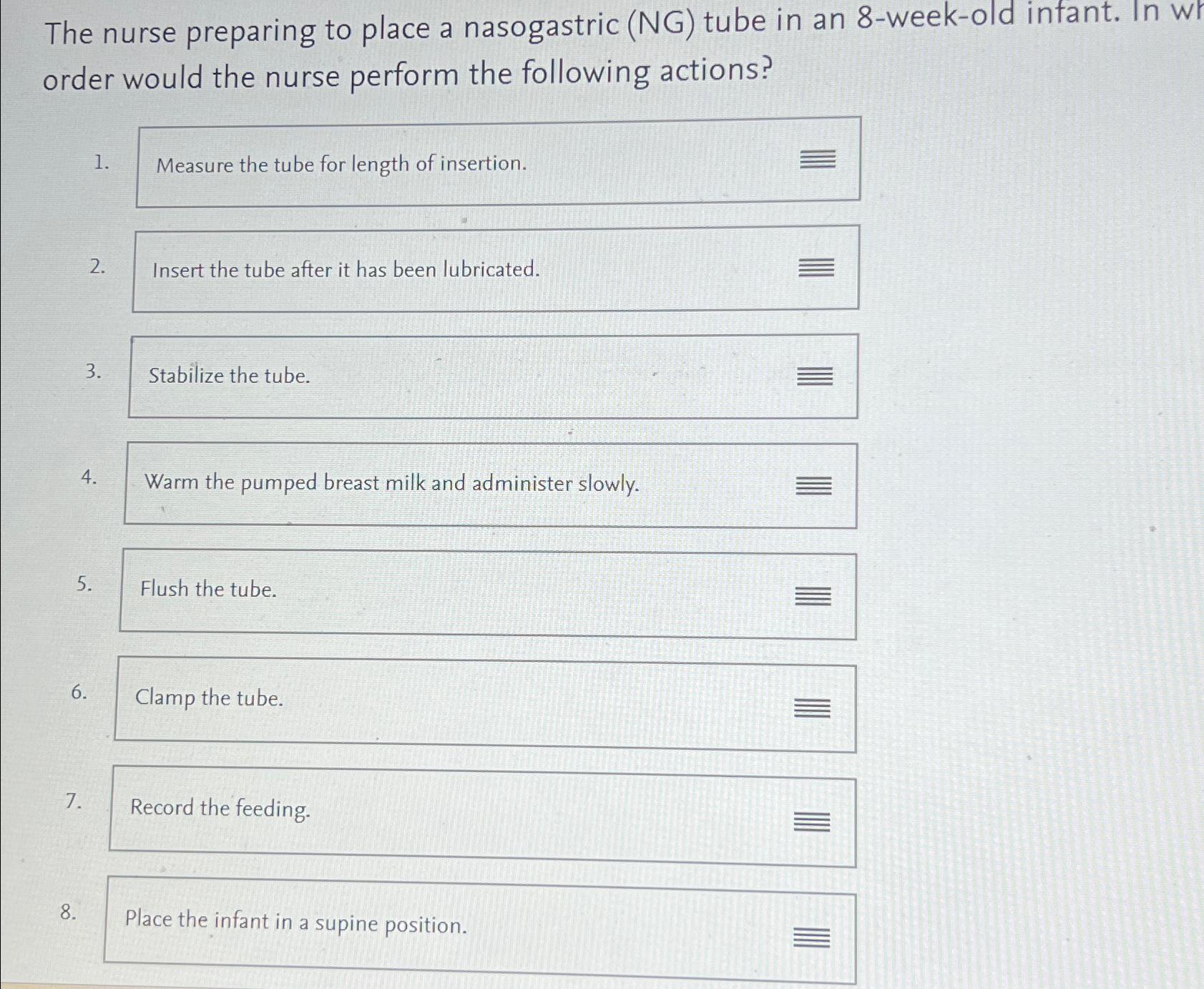 Solved The nurse preparing to place a nasogastric (NG) ﻿tube | Chegg.com