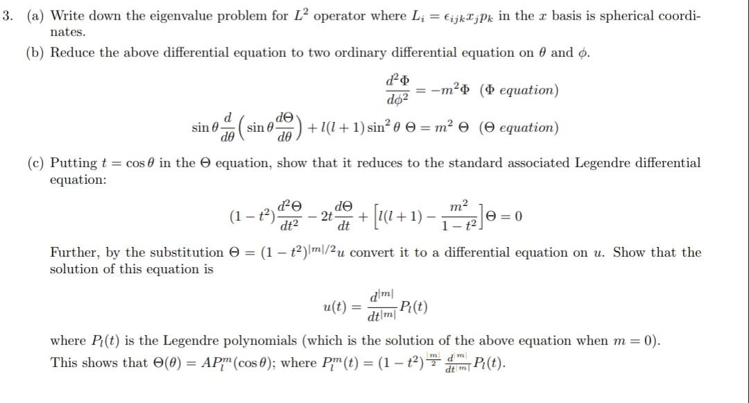 Solved (a) Write down the eigenvalue problem for L2 operator | Chegg.com