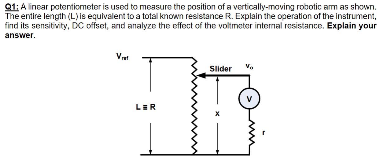Solved Q1: A linear potentiometer is used to measure the | Chegg.com