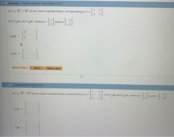 Solved - 0/2 points Previous Answers PoolelinAlg4 3.6.001 | Chegg.com
