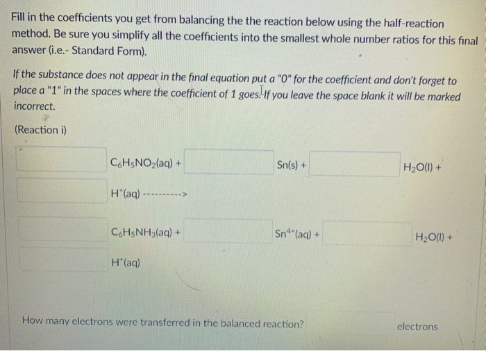Solved Fill in the coefficients you get from balancing the | Chegg.com