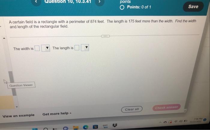 Solved A certain field is a rectangle with a perimeter of | Chegg.com