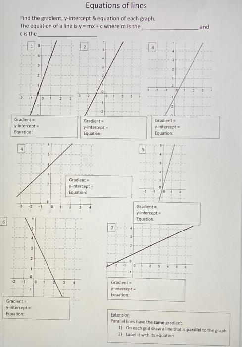 Solved Equations of lines Find the gradient, y-intercept & | Chegg.com