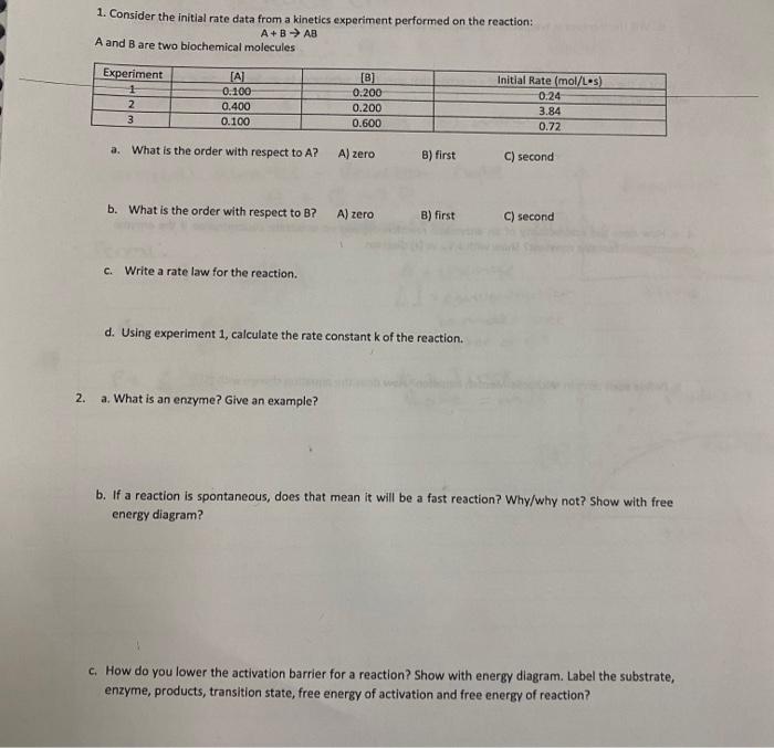 Solved 1 Consider The Initial Rate Data From A Kinetics