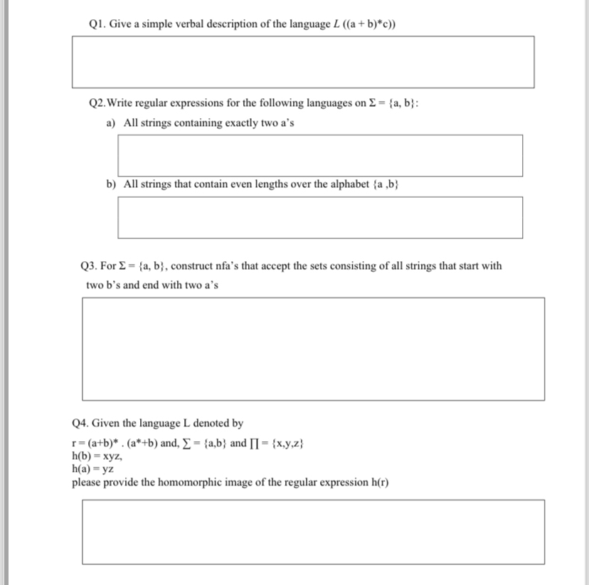 Solved Q1. ﻿Give a simple verbal description of the language | Chegg.com