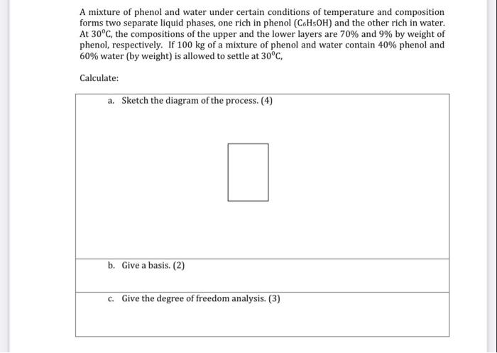 Solved A mixture of phenol and water under certain | Chegg.com