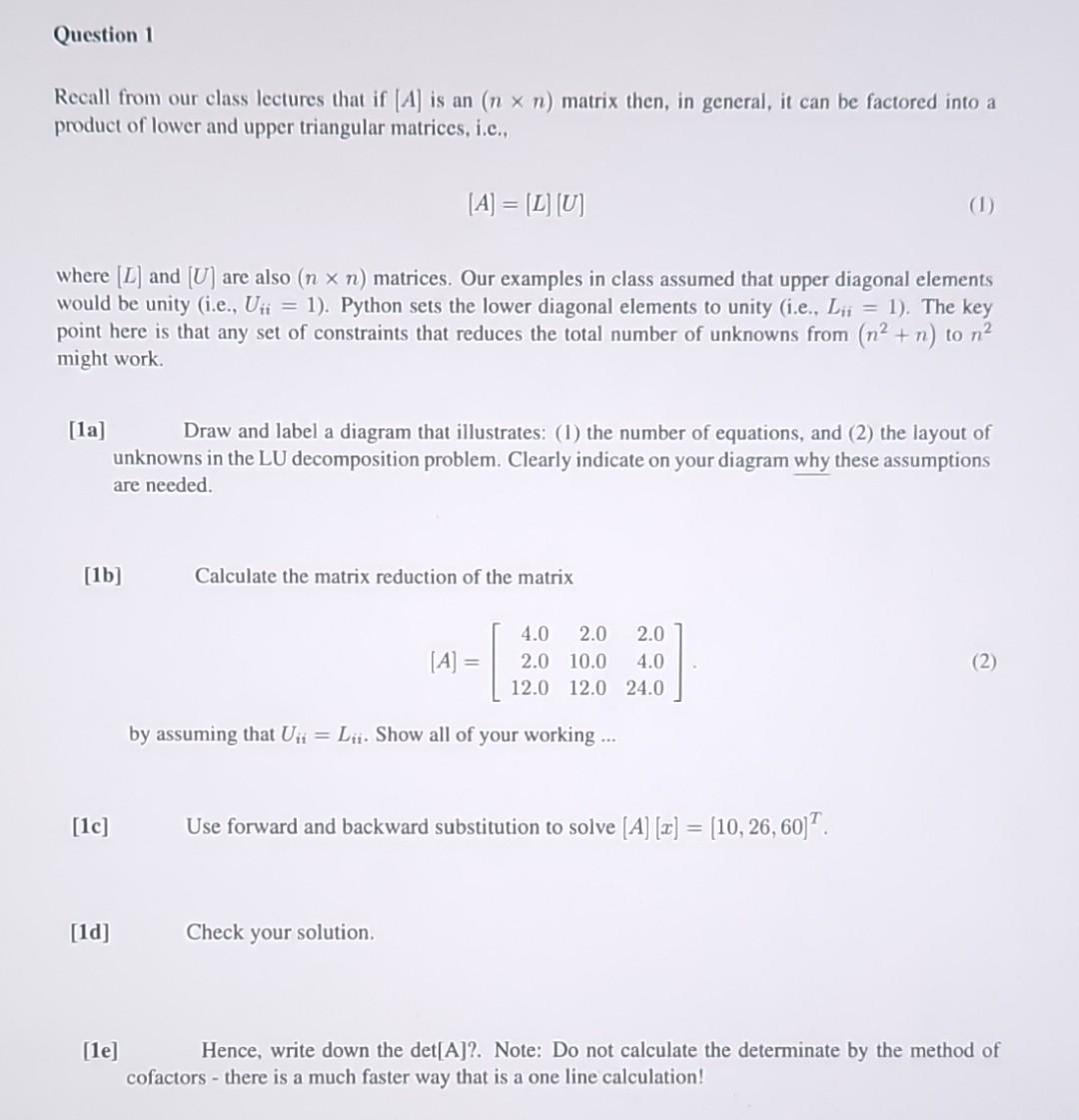 Solved Recall from our class lectures that if [A] is an | Chegg.com