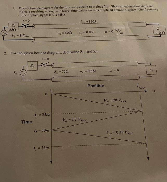 1. Draw a bounce diagram for the following circuit to | Chegg.com