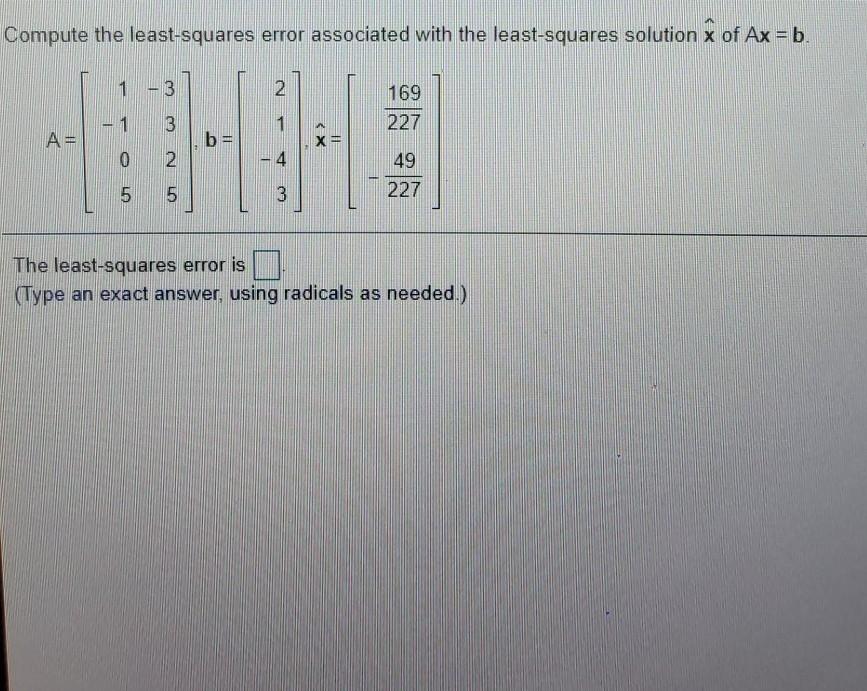 Solved Compute the least-squares error associated with the | Chegg.com