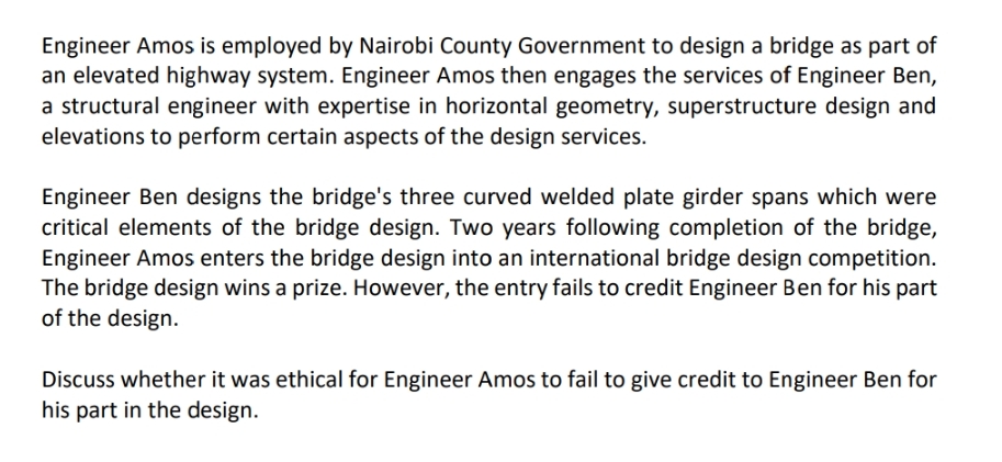 Solved Engineer Amos is employed by Nairobi County | Chegg.com