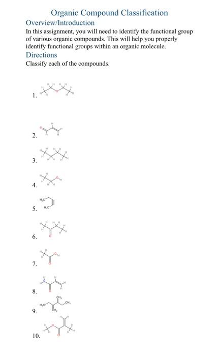 Solved Organic Compound Classification Overview/Introduction | Chegg.com