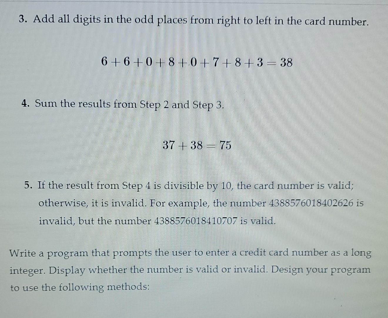 Solved **6.31 (Financial: credit card number validation) | Chegg.com