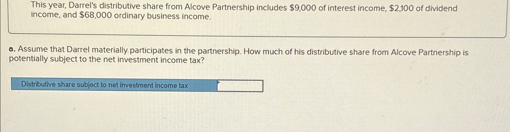Solved This year, Darrel's distributive share from Alcove | Chegg.com