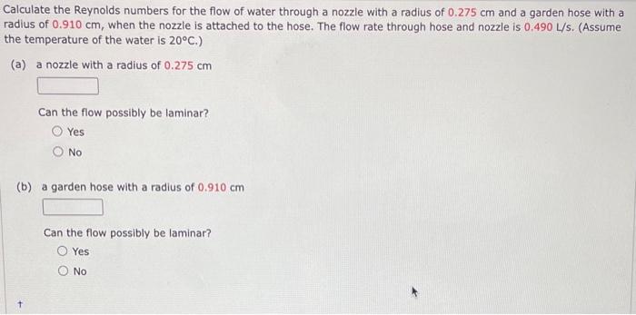 Solved Calculate the Reynolds numbers for the flow of water | Chegg.com