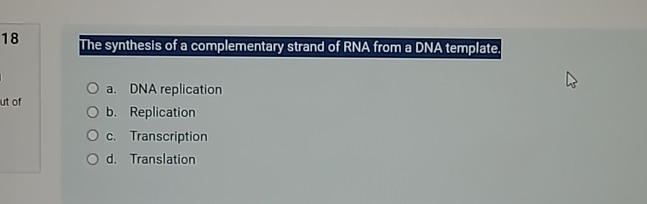 Solved 18The synthesis of a complementary strand of RNA from | Chegg.com