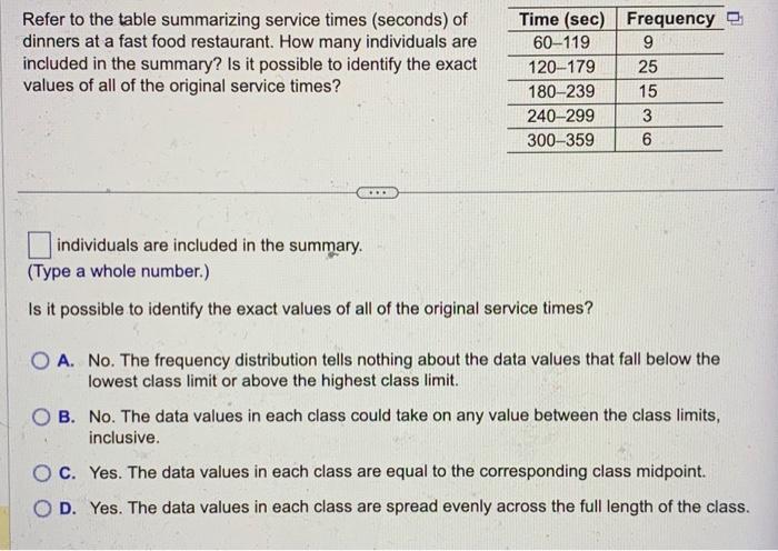 Solved Refer to the table summarizing service times | Chegg.com