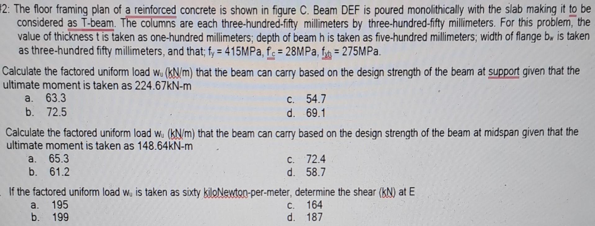 Solved #2: The floor framing plan of a reinforced concrete | Chegg.com